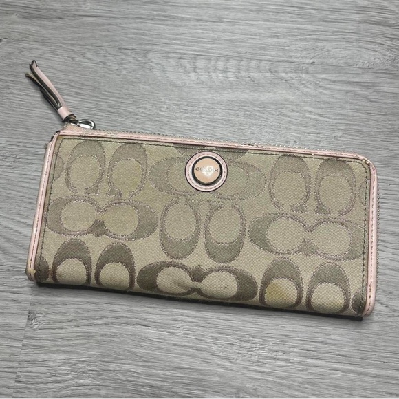 Coach | Bags | Coach Tan And Pink Wallets With Signature Monogram ...